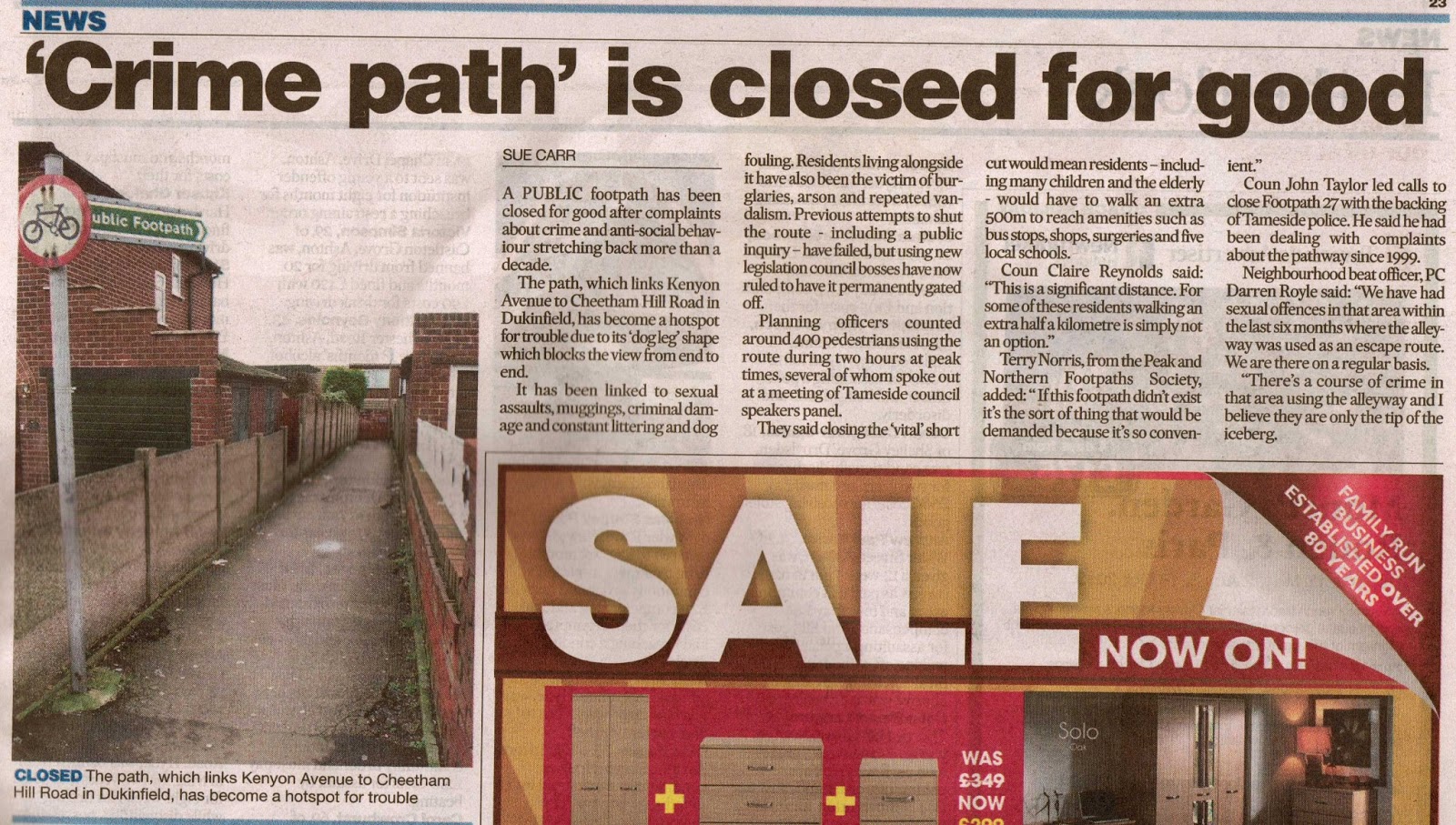 Tameside Citizen: Local newspaper reports on the closure of Footpath 27