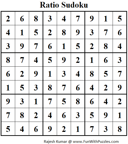 Ratio Sudoku Puzzle (Fun With Sudoku #349)