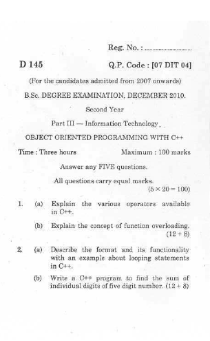Bharathiar University B.C.A Object Oriented Programming with C++ Second ...