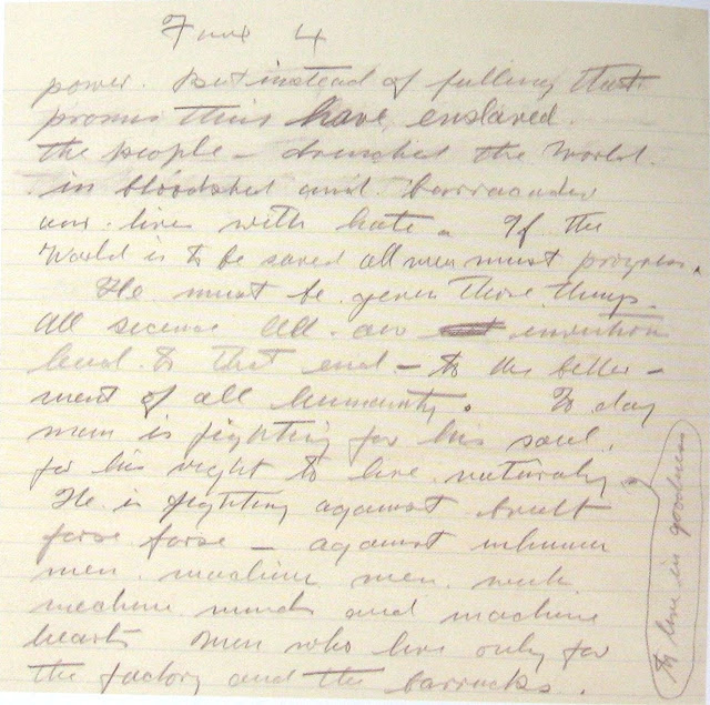 Charlie's handwritten notes for the final speech of The Great Dictator ...