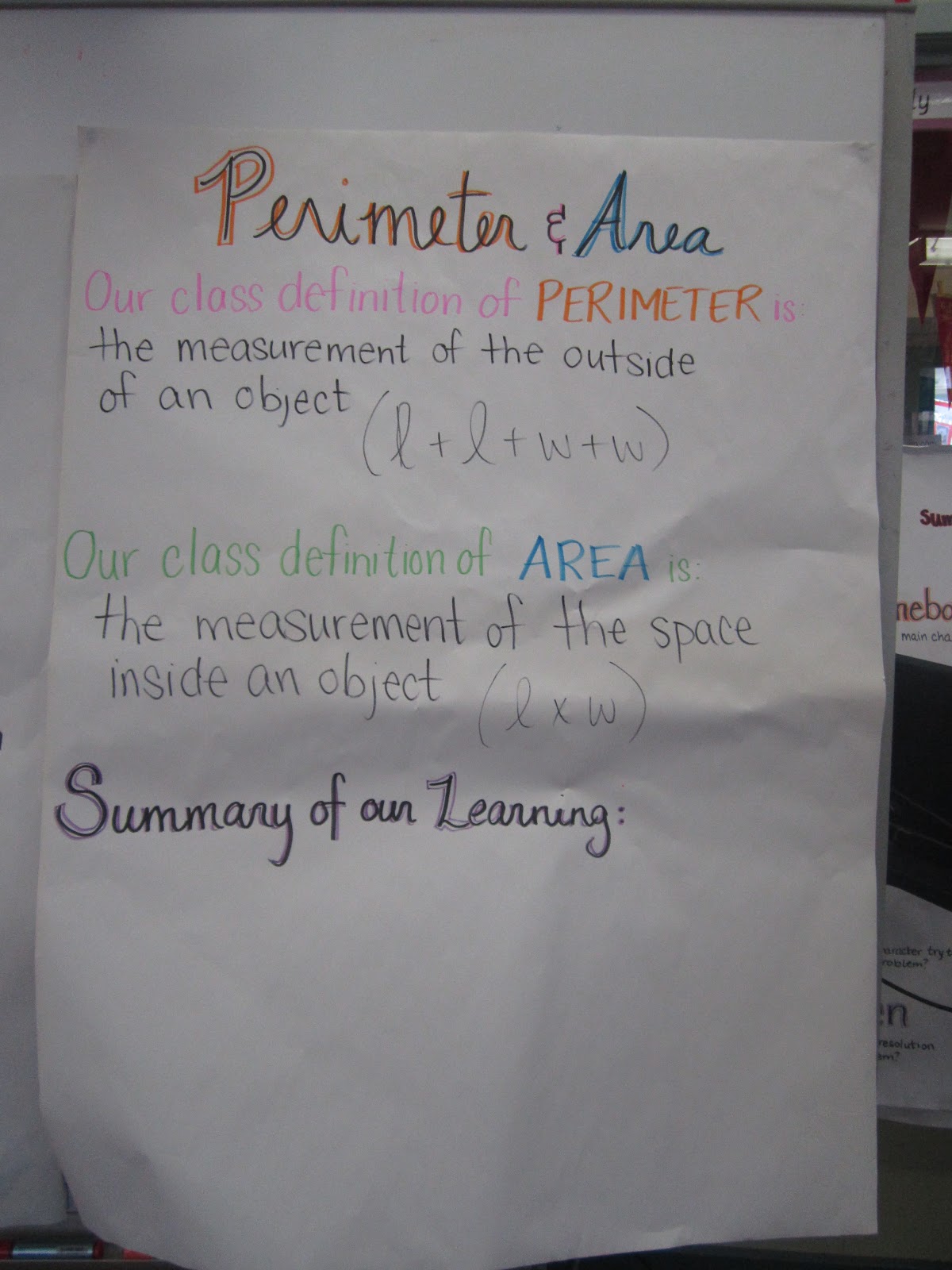 Miss A's Class Ideas: Definition of Perimeter and Area