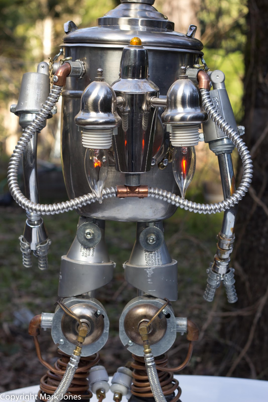 ANDY IN THE MOUNTAINS: robot sculpture steampunk made with found items