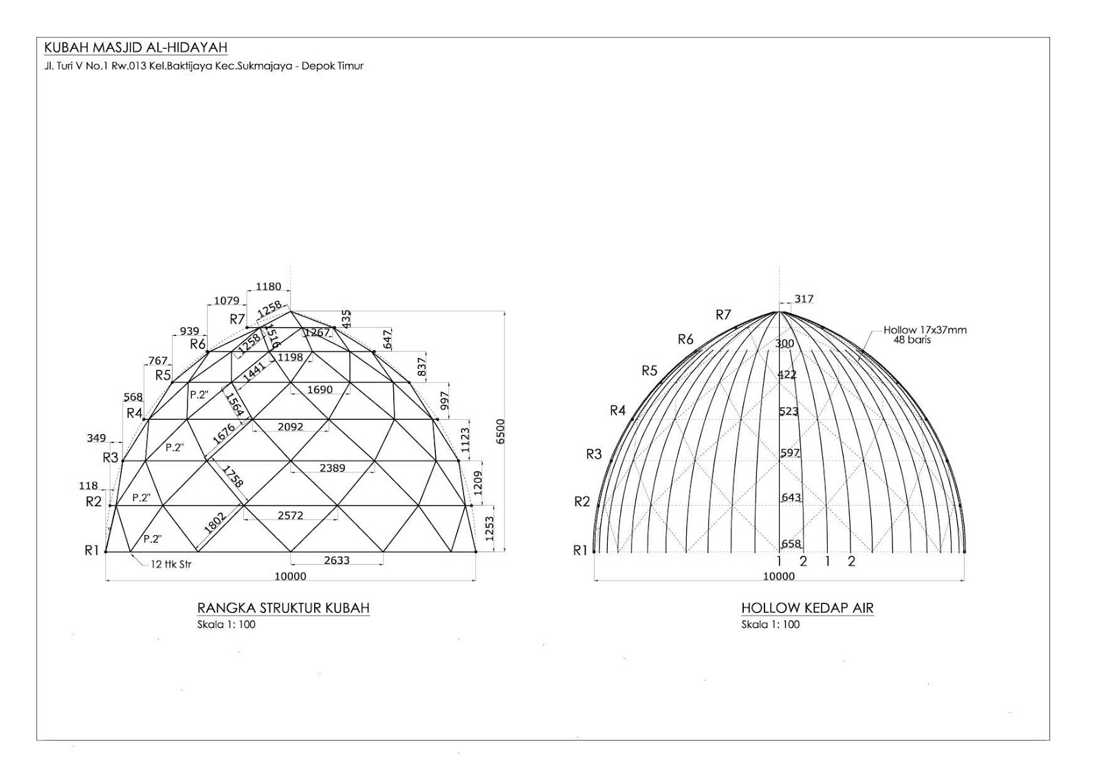 Kubah Masjid Warna warni panel enamel kotak kotak di Depok Jawa Barat