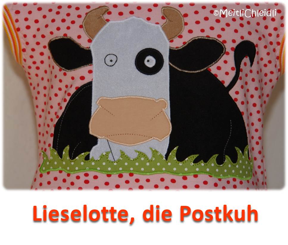MeitliChleidli: Lieselotte, die Postkuh (Sweatshirt-Kleid Gr. 122/128)