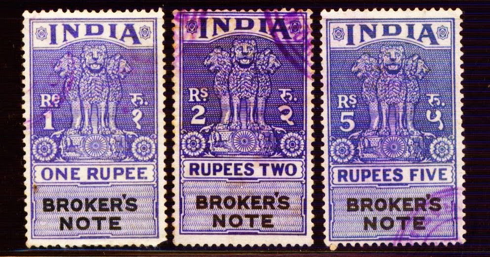 Heritage of India stamps site: India brokers note fiscal stamps