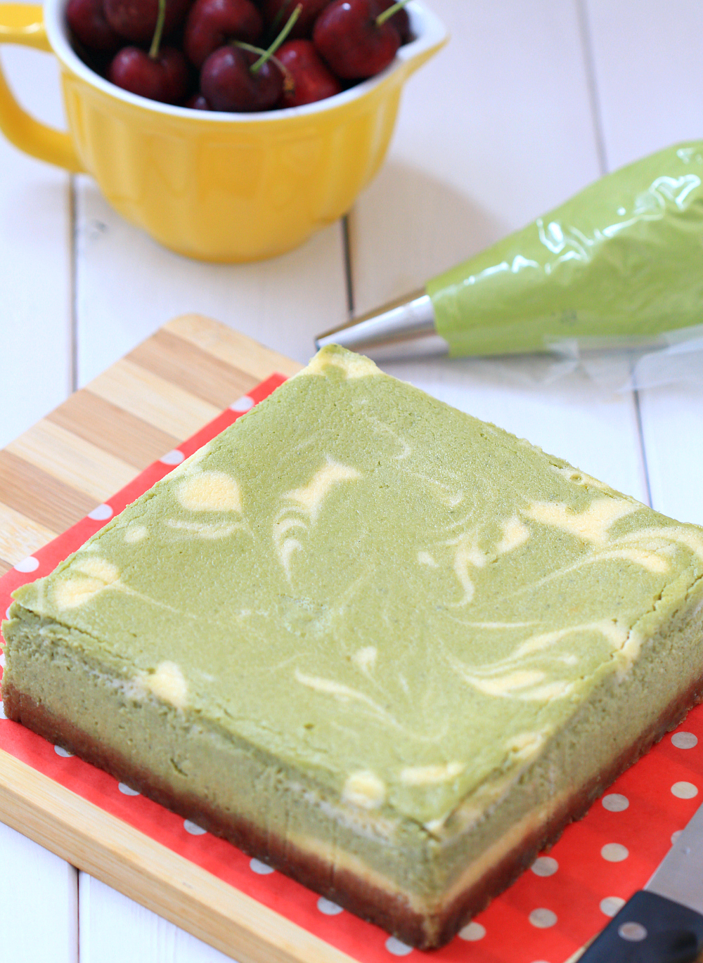 Baked matcha swirl cheesecake