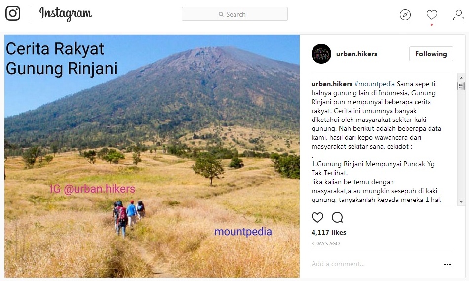 Porter Rinjani, Cerita Rakyat Gunung Rinjani "Asal Muasal Gunung Rinjani"
