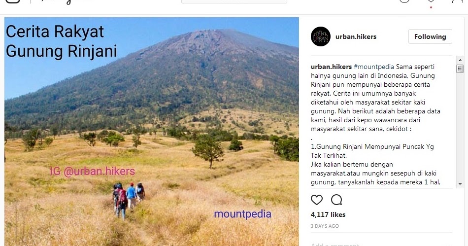 Porter Rinjani, Cerita Rakyat Gunung Rinjani "Asal Muasal Gunung Rinjani"