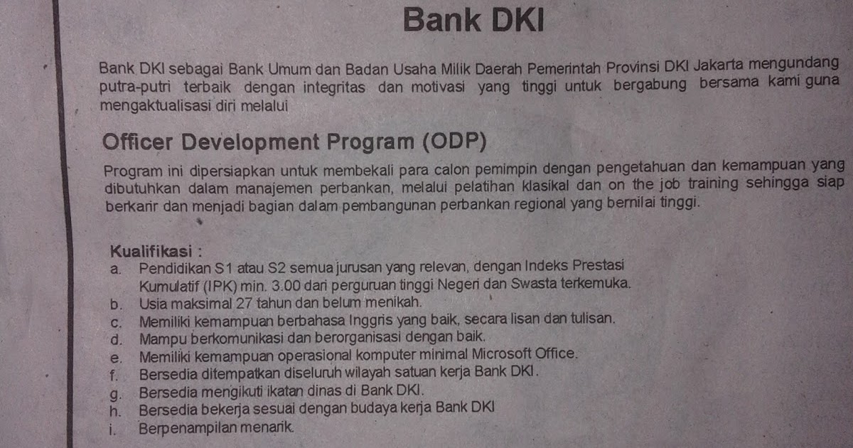 Lowongan Kerja BUMN Bank Terbaru Bank DKI | Lowongan KERJA Terbaru BUMN dan CPNS