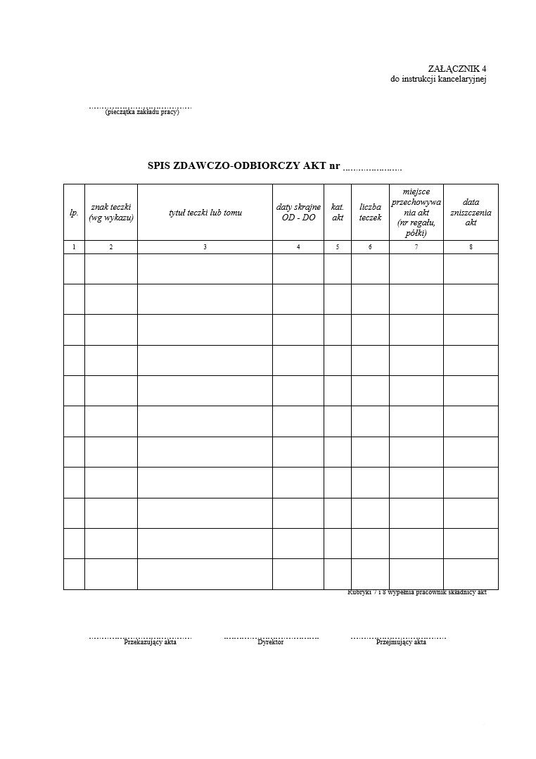 Instrukcja kancelaryjna: Spis zdawczo-odbiorczy