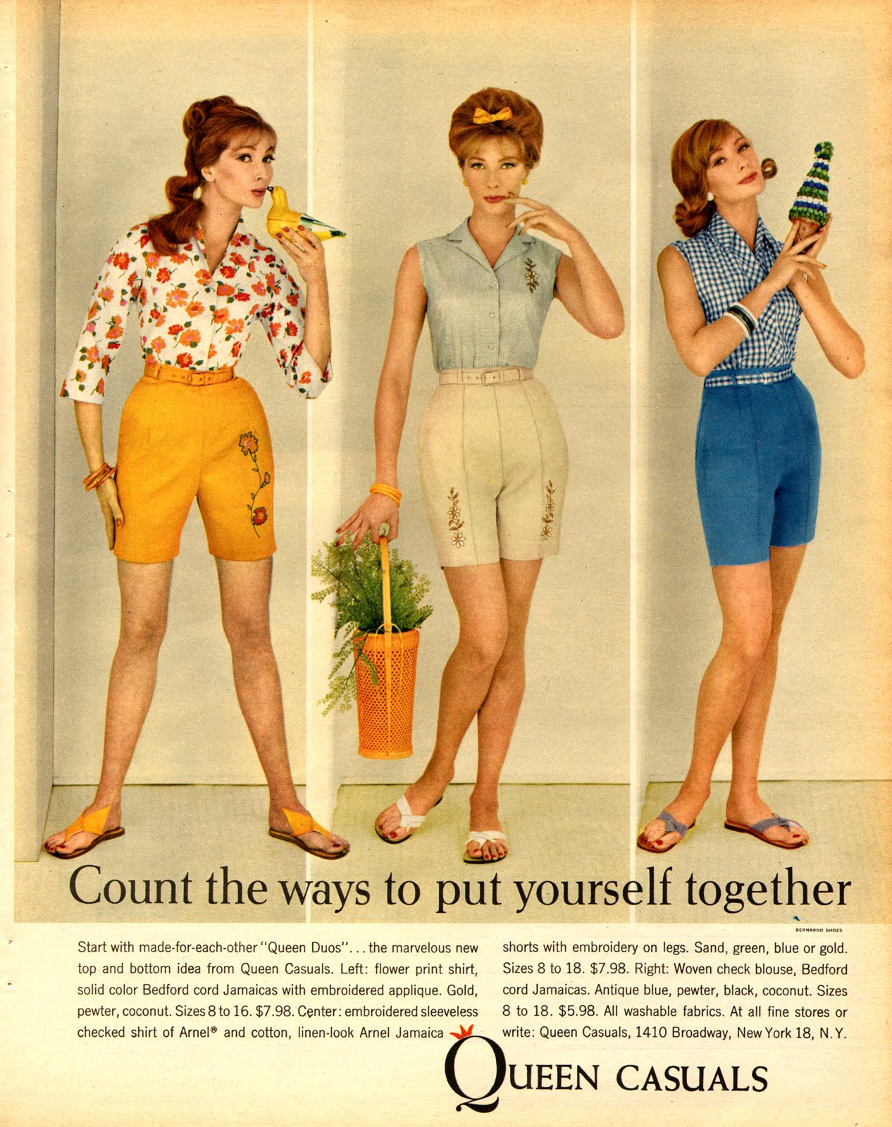 Oh cigarette bermuda shorts...how I love you. 1960s Queen Casuals ad ...