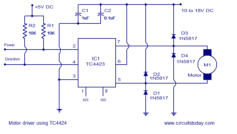 IC TC4424 based DC motor driver - Electronic Circuit Collection