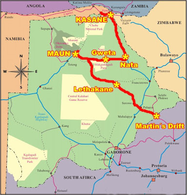 Botswana. Route by car.