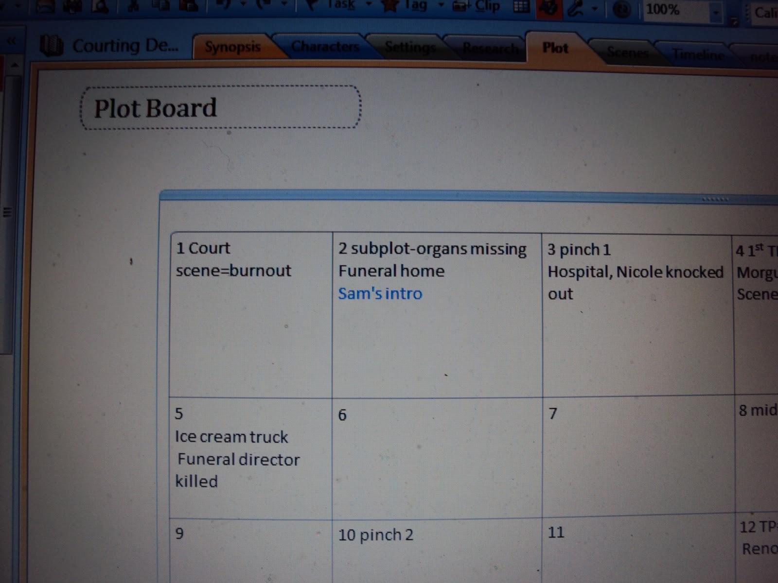 Carol Stephenson's Blog: Plotboard on an electronic notebook