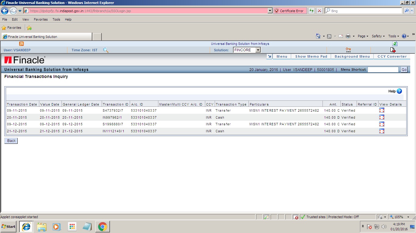 DOP Finacle Tutorials: Procedure to inquire paid transactions for MIS ...