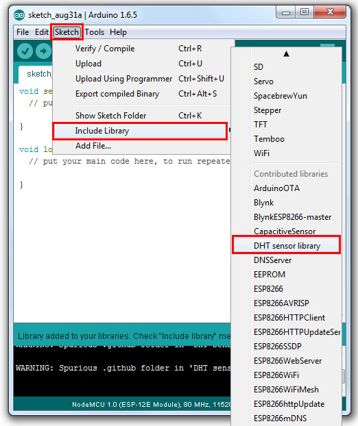 การติดตั้ง Library ของ DHT Sensor DHT11 , DHT21 , DHT22
