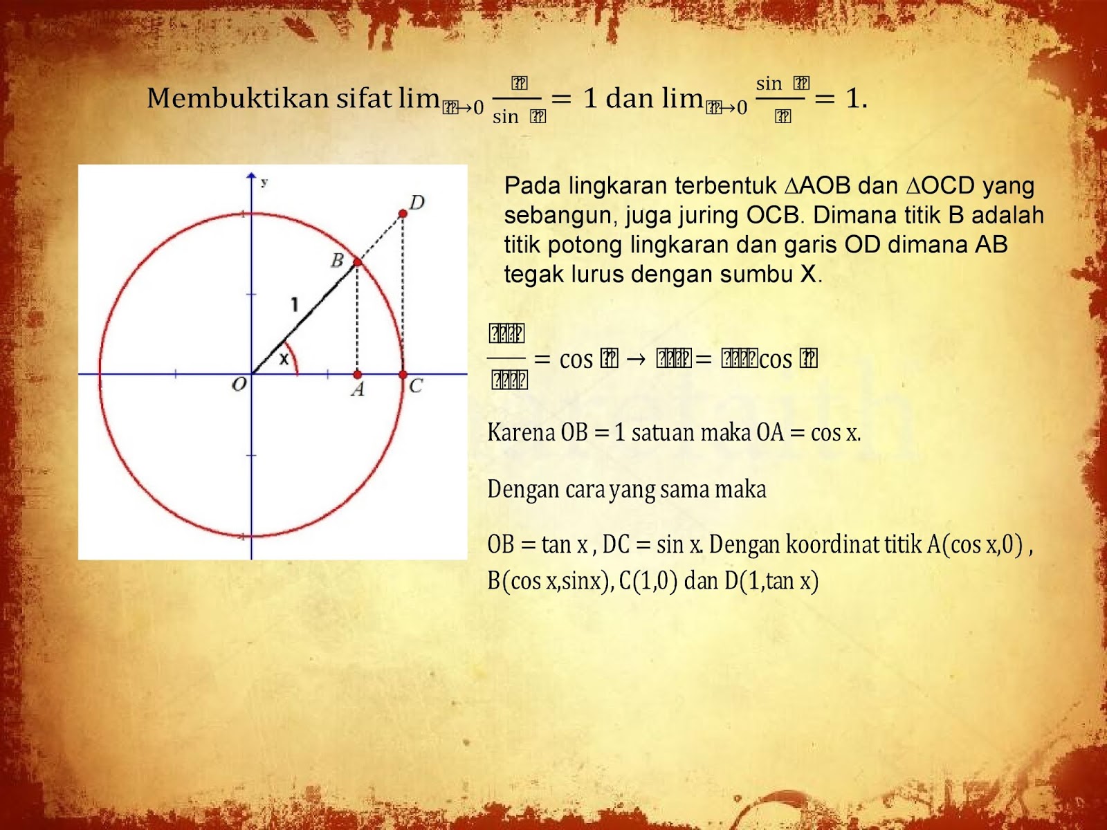 Pembuktian Sifat Limit Fungsi Trigonometri : Teorema Limit Apit