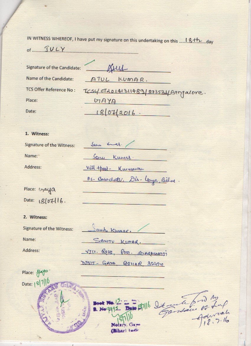 Required documents for tcs training : Tcs required documents