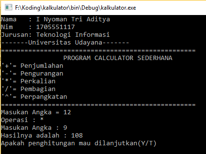 Program C++ Kalkulator Sederhana