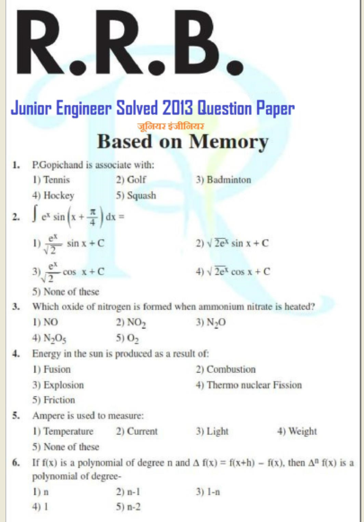 RRB JE SOLVED QUESTION PAPER 2013