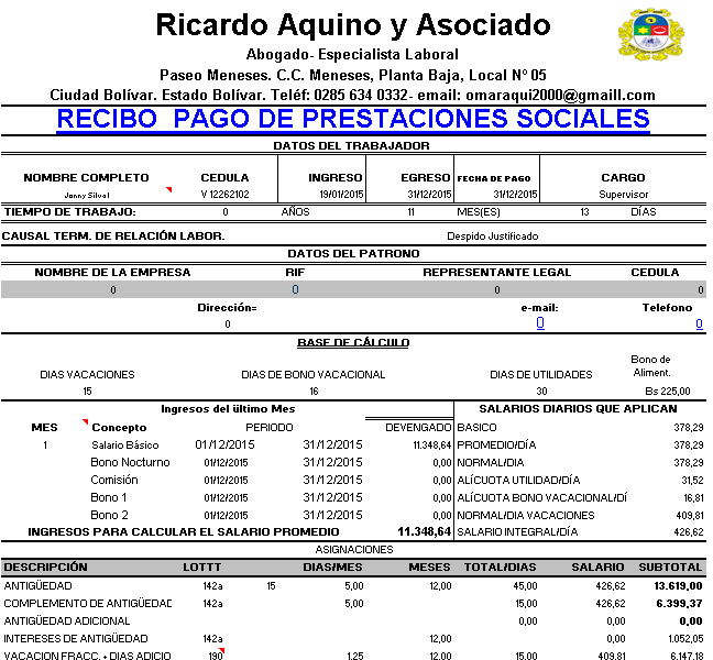 FORMATOS Y MODELOS LEGALES: LOTTT Prestaciones sociales