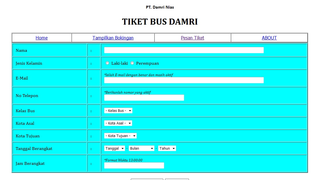 Source Code Pemograman Php Sederhana, Pemesanan Tiket Bus Secara Online ...