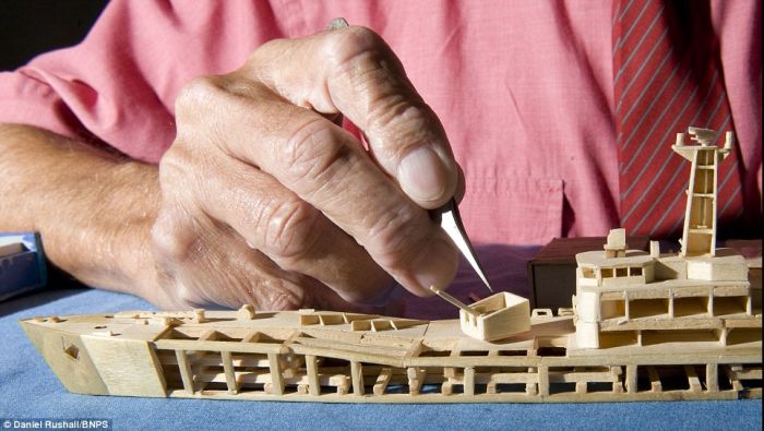 Matchstick Fleet of ships and aircraft built with matchsticks and their wooden boxes