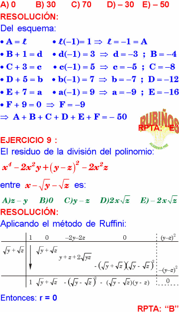 MÉTODO DE RUFFINI EJERCICIOS RESUELTOS ( DIVISIÓN DE POLINOMIOS ) PDF