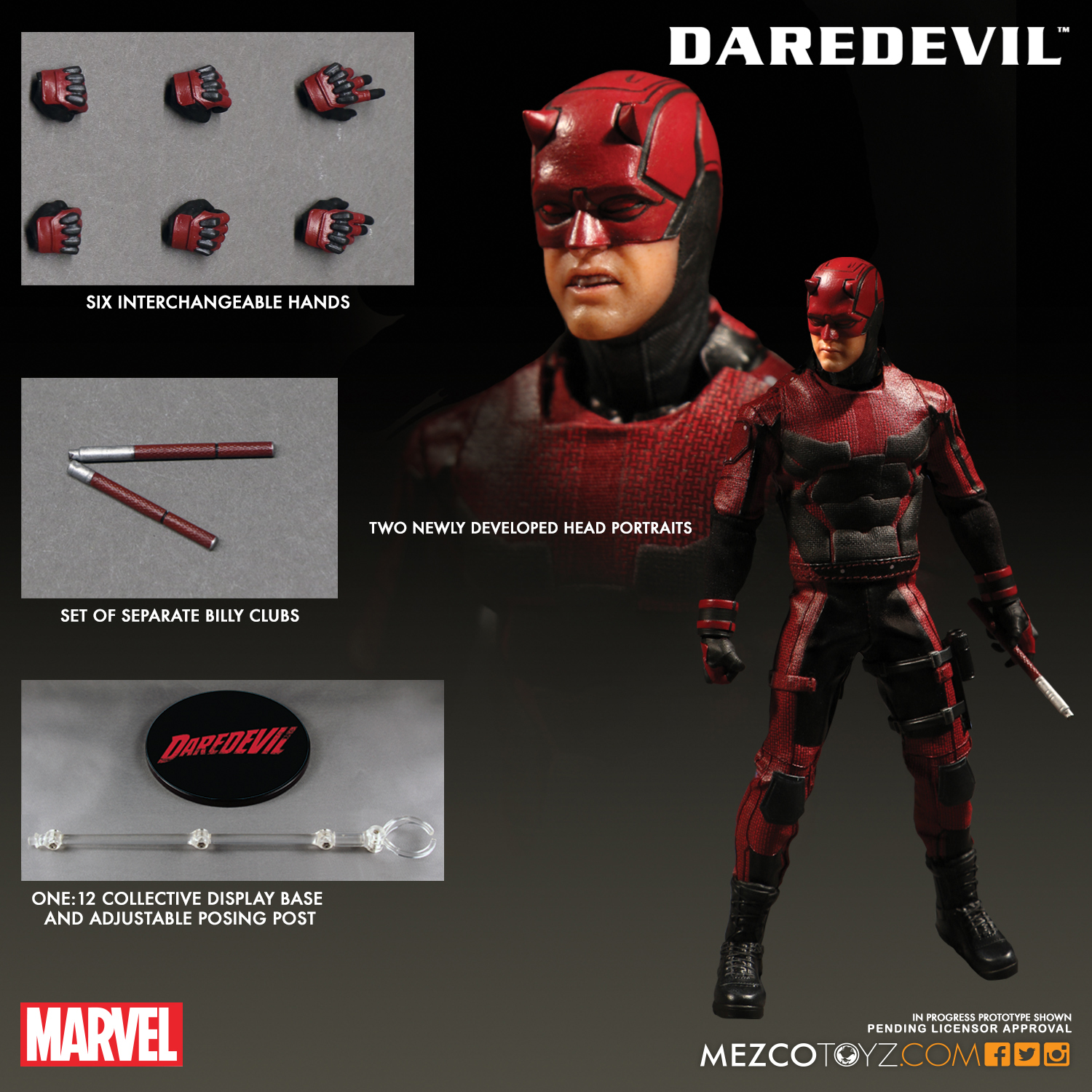 Mezco One:12 Collective Marvel's Daredevil 「夜魔俠」Daredevil 1/12可動人偶 ...