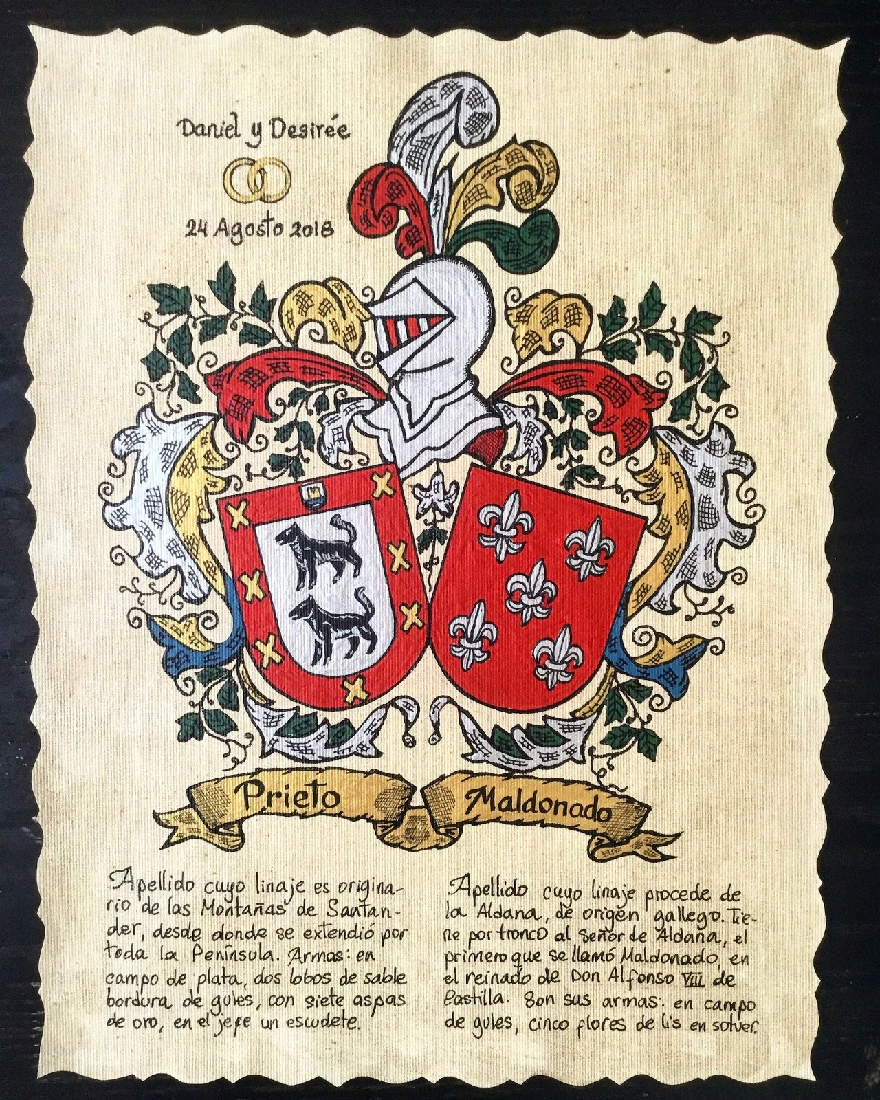 Todo de heráldica: Pergamino heráldico Prieto y Maldonado para bodas