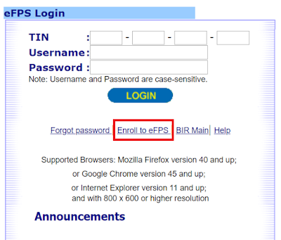How to Register with the BIR eFPS (eFiling and Payment System) - Ines ...