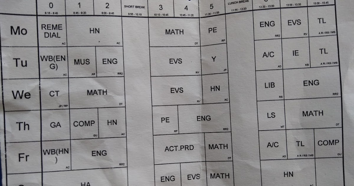 5C CLASS TIME-TABLE and Full Form of the subjects