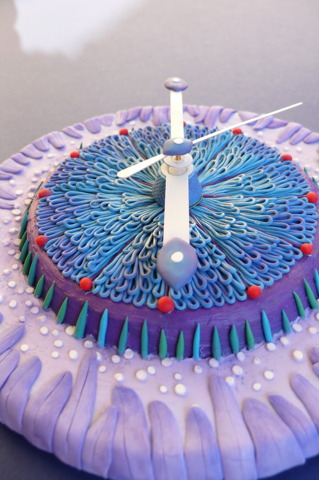 Nibyniebo: Lilac and blue - polymer clay wall clock - just baked!
