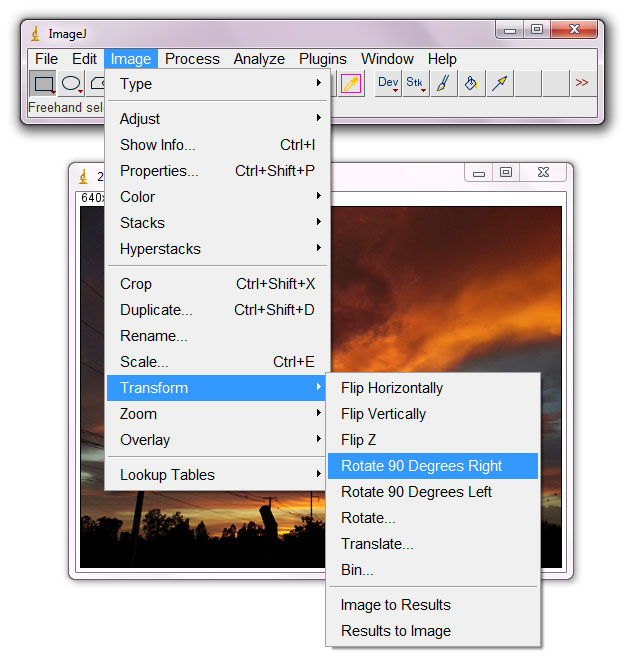 My imageJ: เมนู Image with ImageJ [ตอนที่ 58] Transform, Rotate 90 Degrees Right เครื่องมือหมุน ...