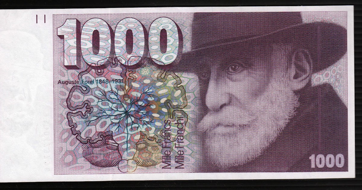 Currency of Switzerland 1000 Swiss Francs banknote 1978 Auguste-Henri ...