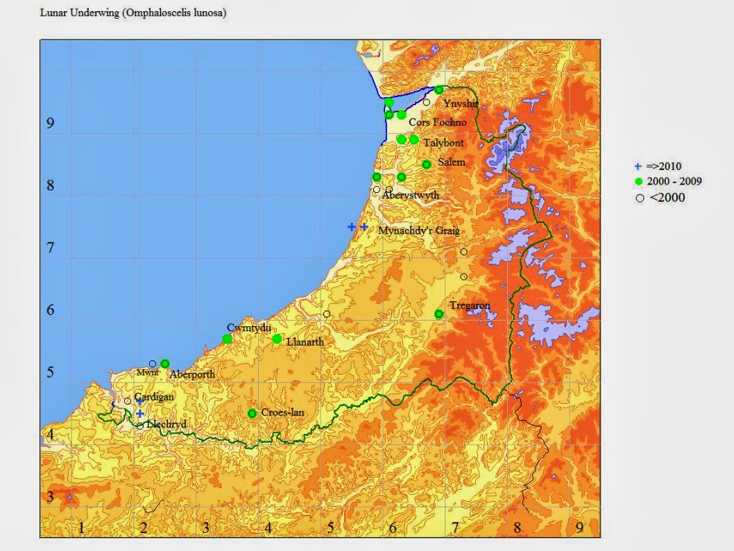 Ceredigion Moths: Lunar Underwing Distribution Map