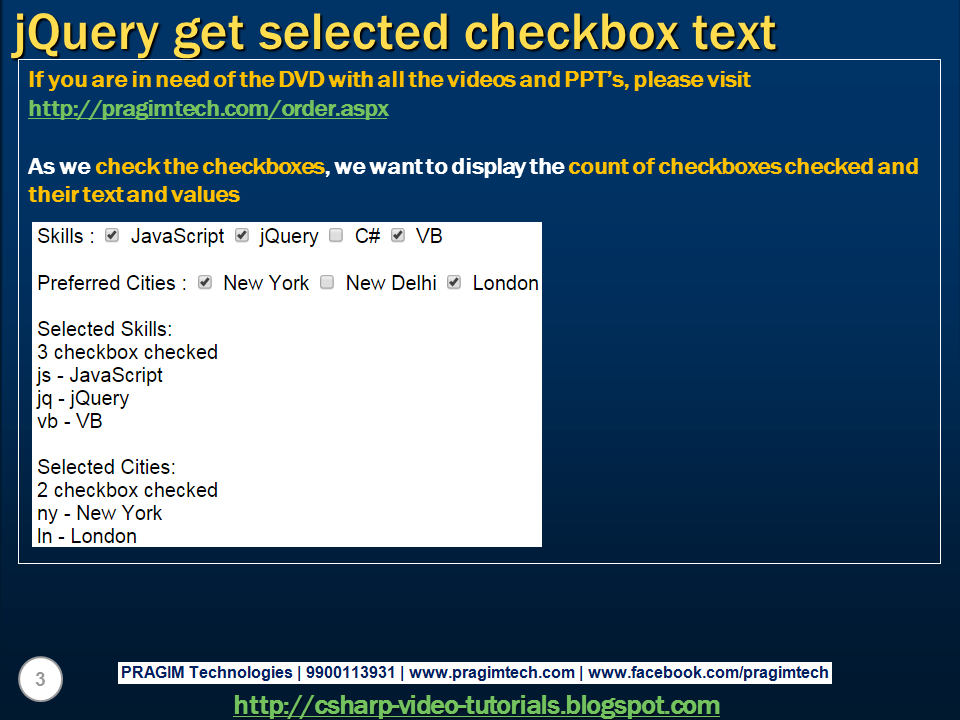 Sql Server Net And C Video Tutorial Jquery Get Selected Checkbox Text