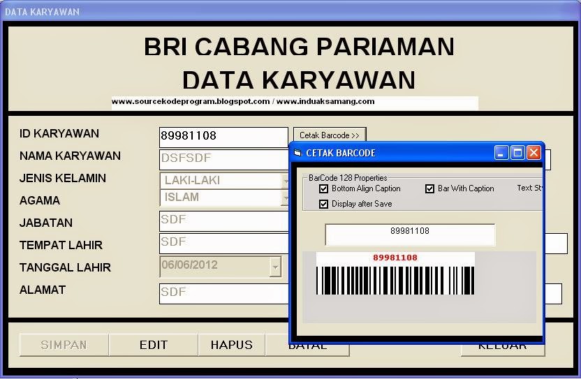 Aplikasi Absensi karyawan dengan barkode menggunakan bahasa pemrograman Visual basic 6.0 ...