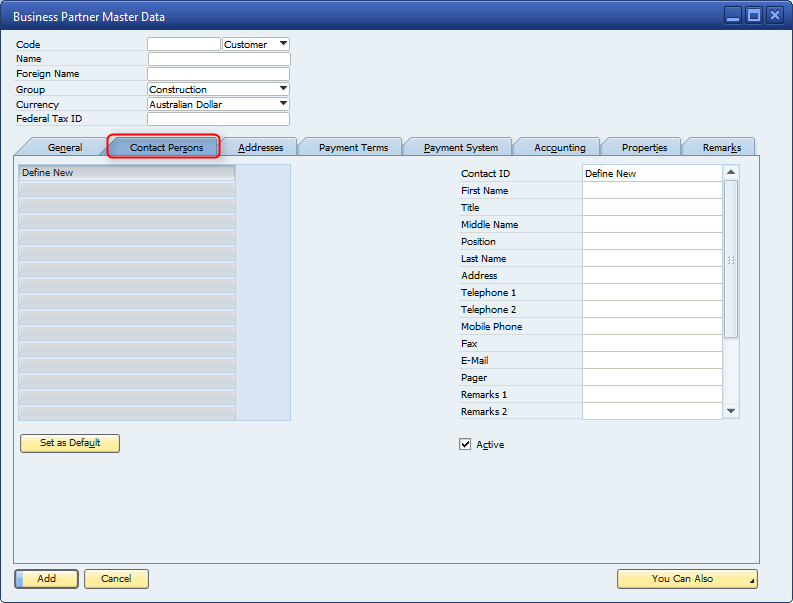 SAP Business One: Business Partner Master Data