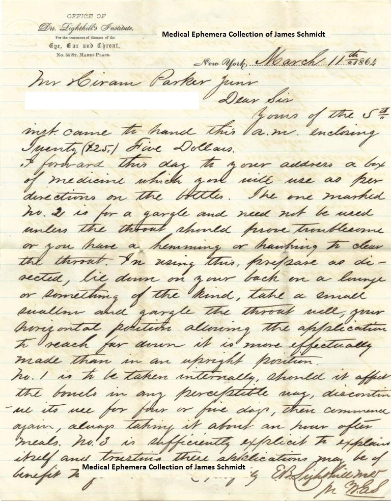 Civil War Medicine (and Writing): 1864 Letter from "Eye, Ear, and ...