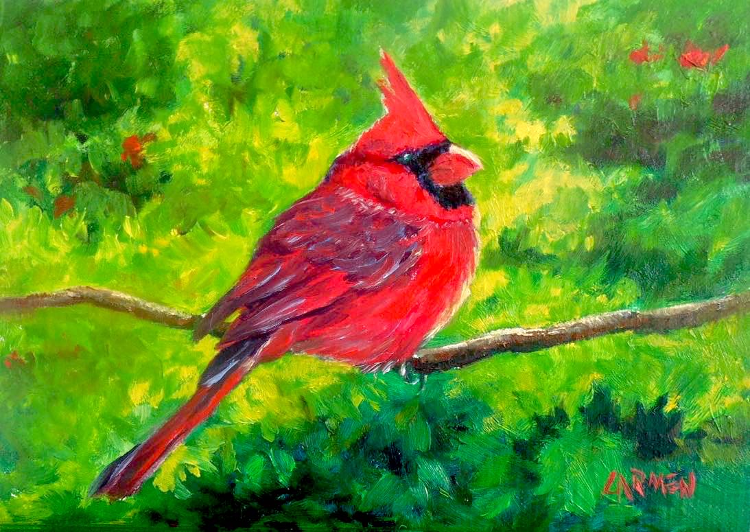 Pieces of Eight: Cardinal, Original Oil on Panel, Bird Painting