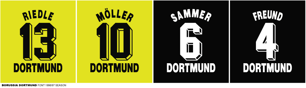 Football teams shirt and kits fan: Font Borussia Dortmund 1996-97 Kits