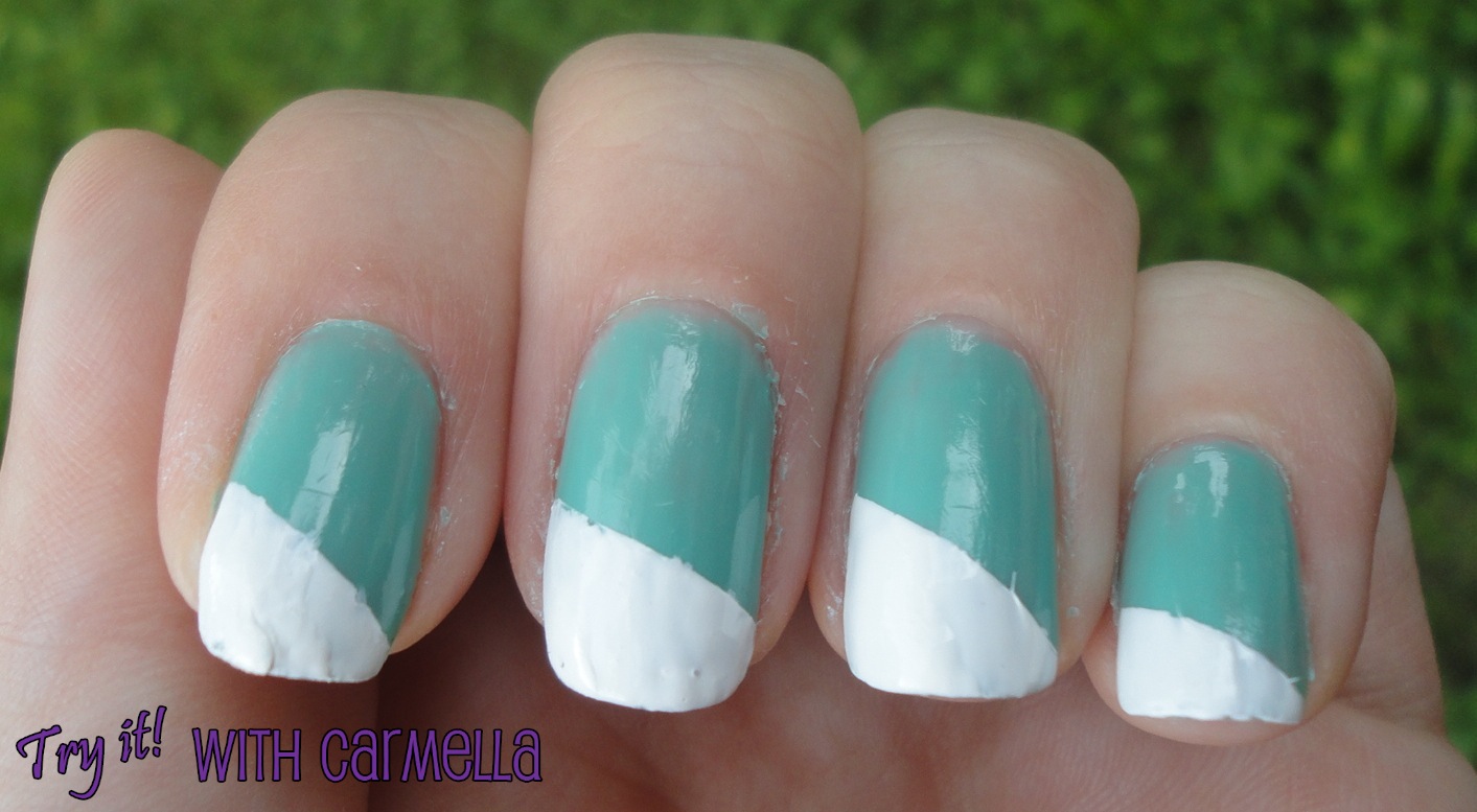 *Try It With Carmella*: Scotch Tape Nails - Diagonal White Tips