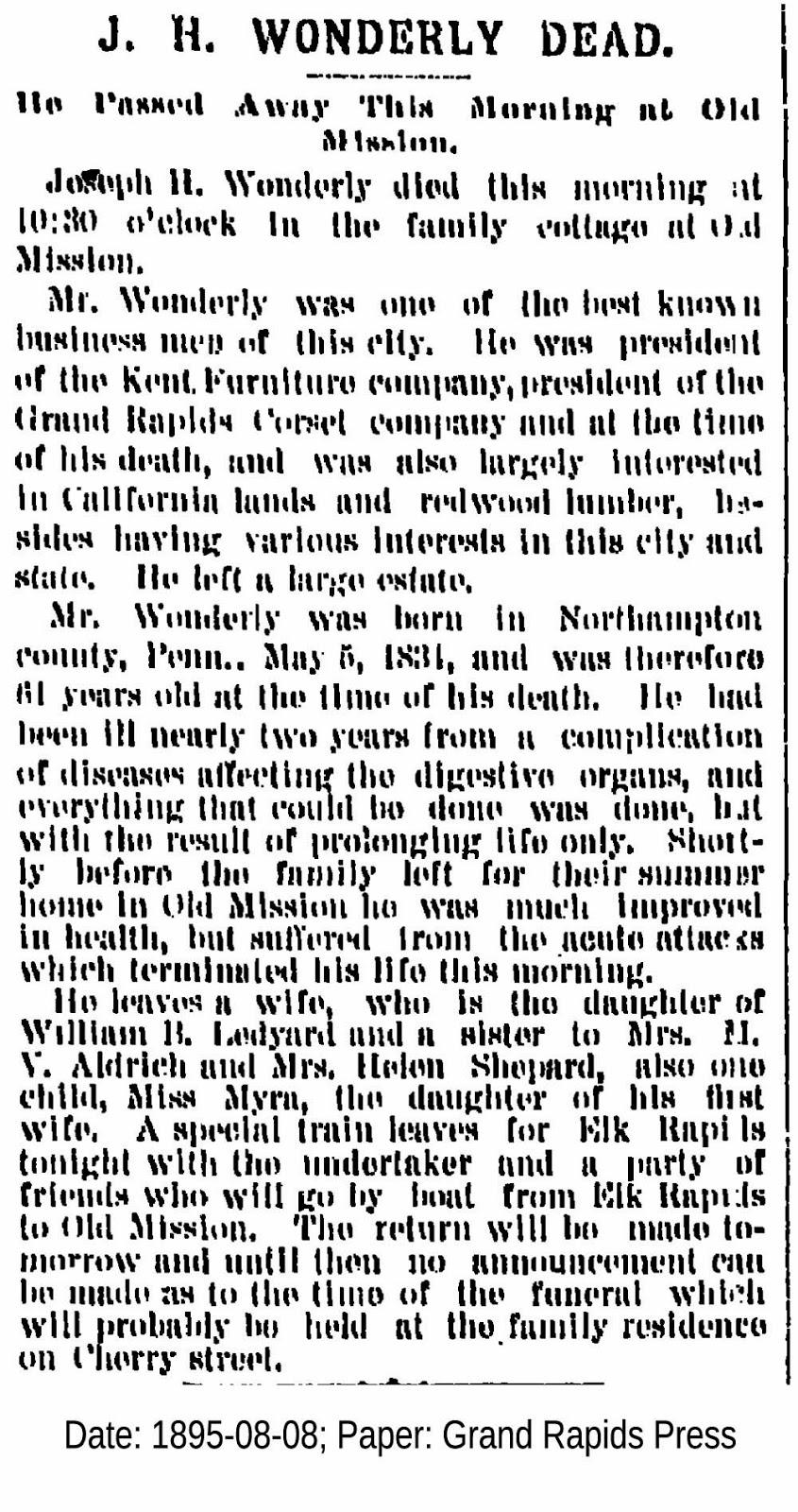 Valley City: Major Joseph H Wonderly, Capitalist