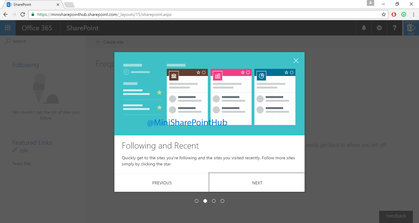 Mini SharePoint Hub: Welcome to SharePoint Home-New Feature