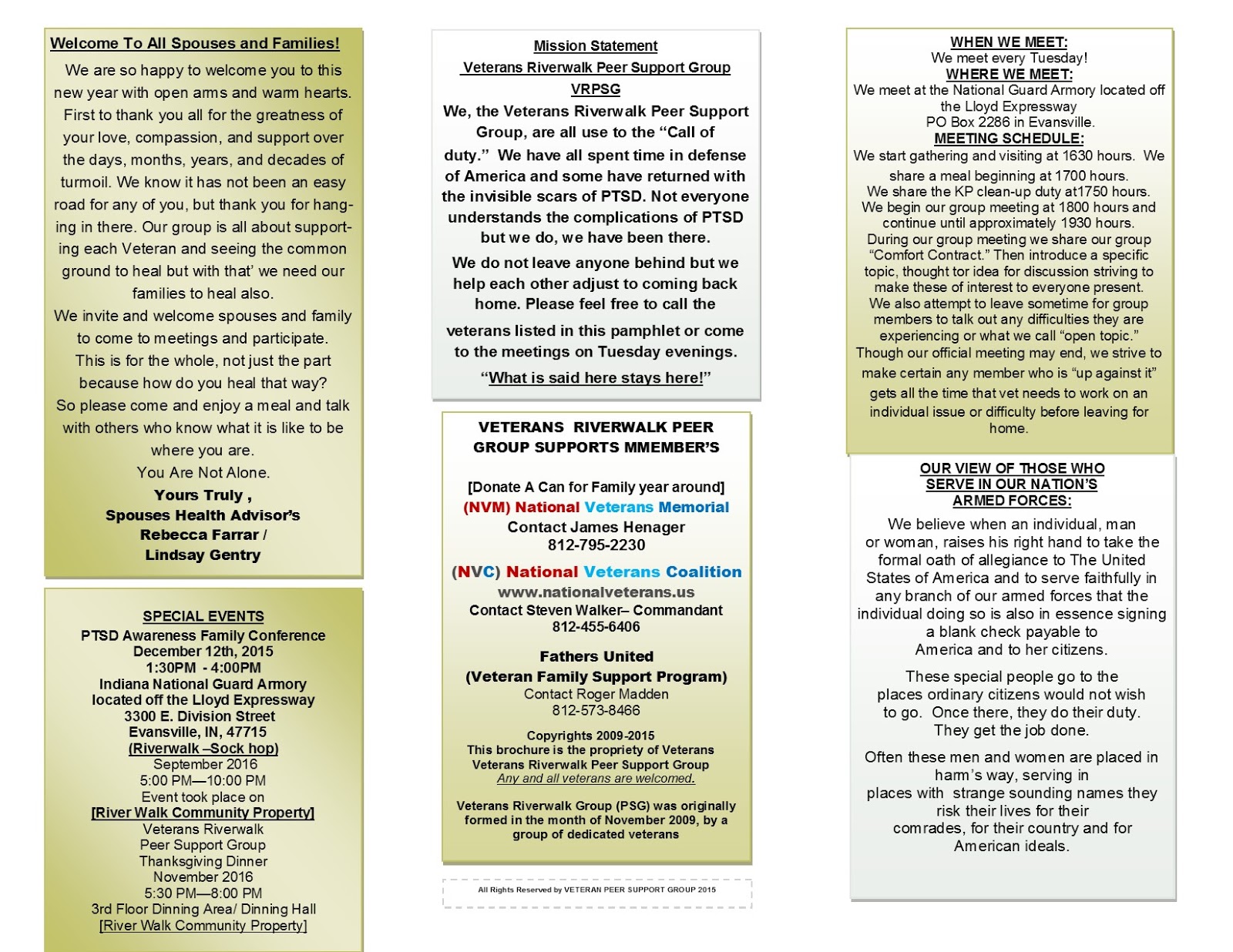 VETERANS RIVERWALK PEER SUPPORT GROUP OF EVANSVILLE, INDIANA: VETERAN'S ...