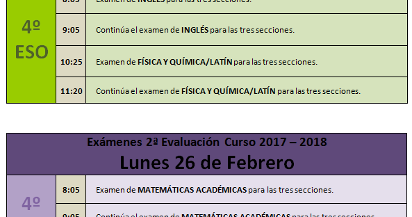 ColaboraBlog 4º ESO: Calendario de exámenes finales de la 2ª evaluación