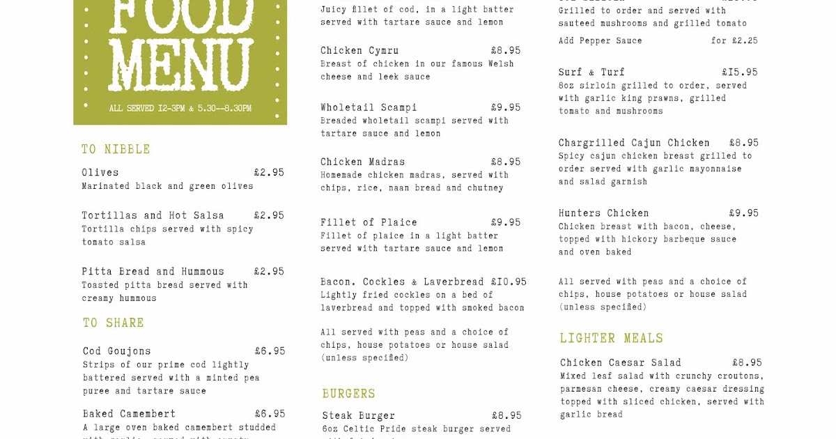 The West Cross Inn: Autumn Winter Menu 2013