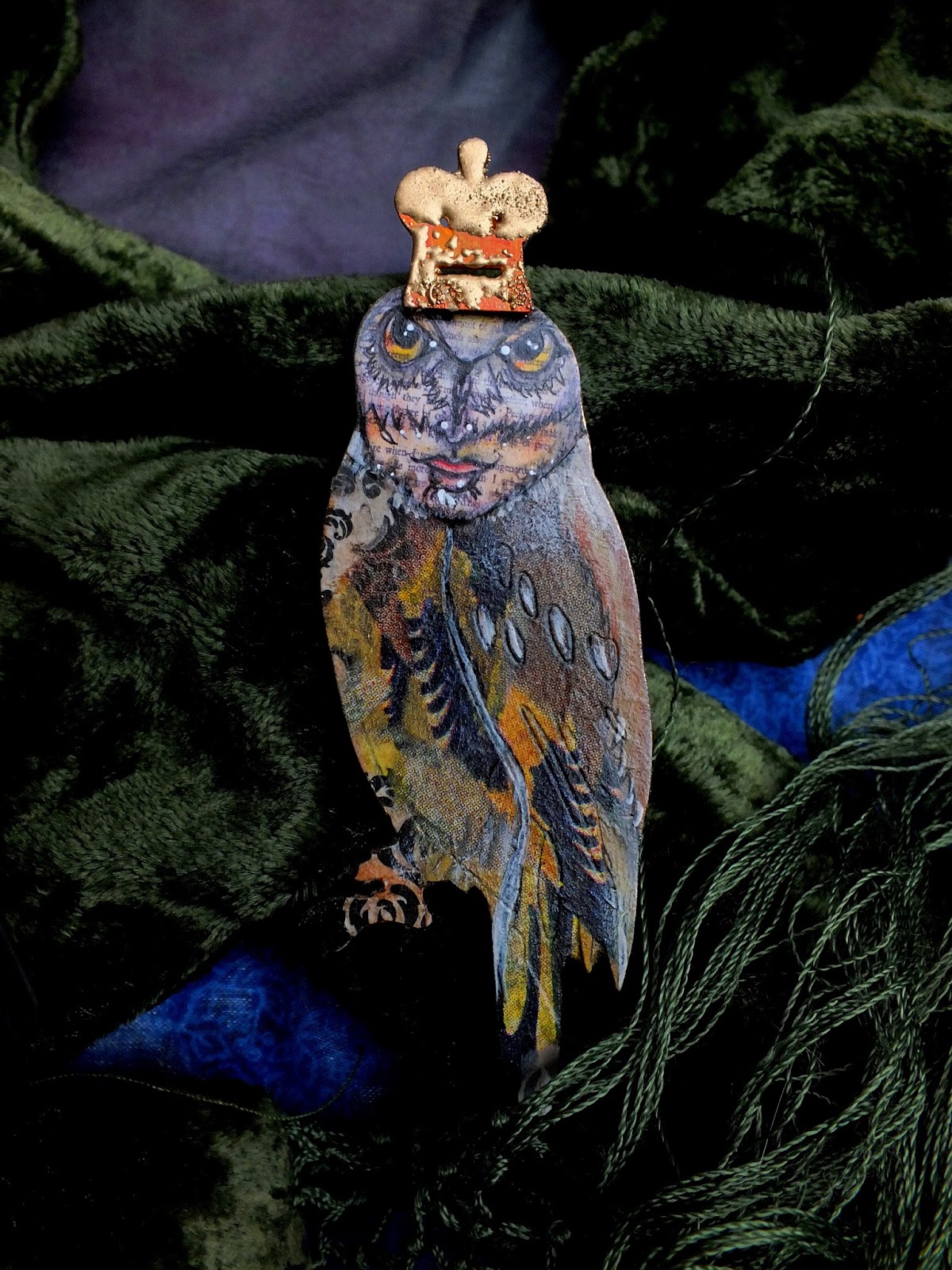 Calico Craft Parts: Owl Brooch, wearable art by Julie Ann