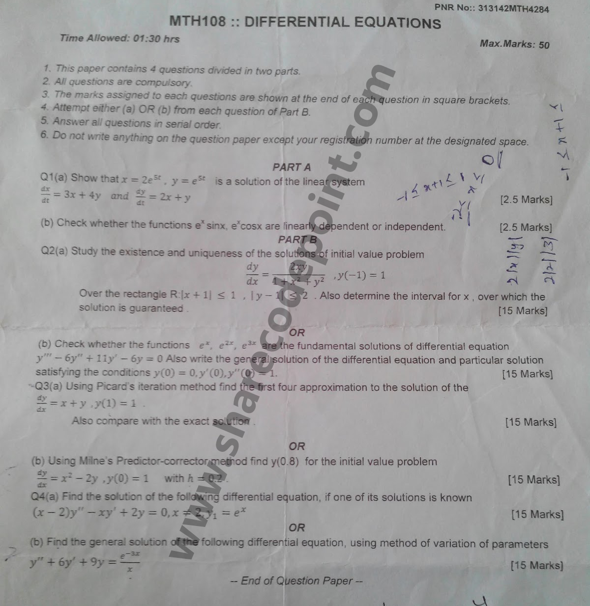 MTH108 : Differential Equations Mid Term Exam Question Paper - MTH 108 ...